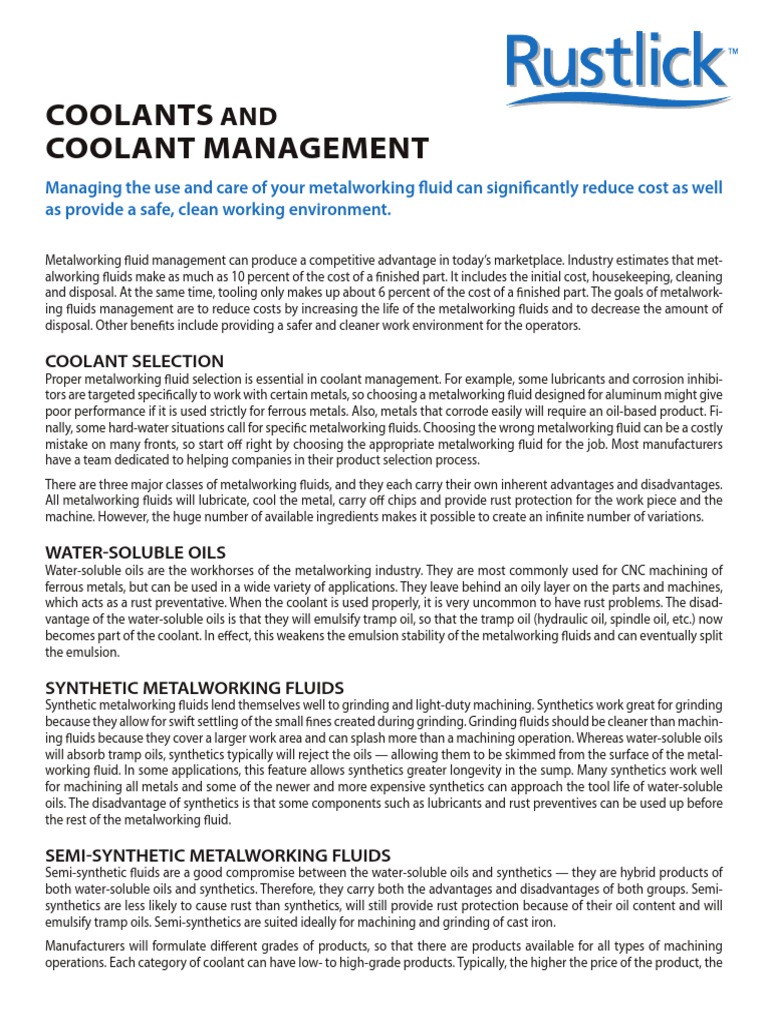 Coolants Coolantmanagement Pdf Metalworking Materials