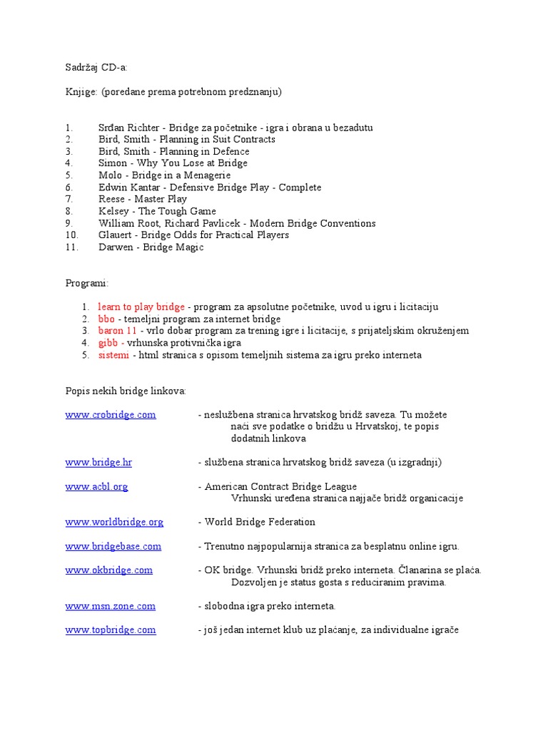 BRIDZ Elezovic - Upute Za Tecaj Bridza (2005) | PDF