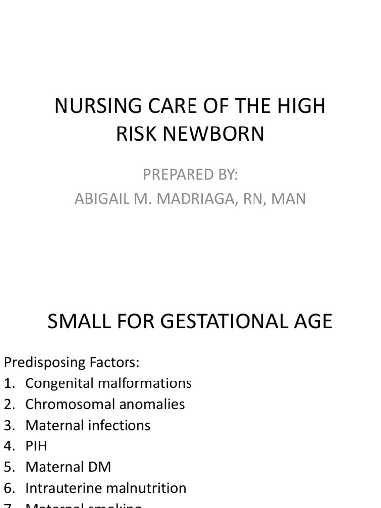 Nursing Care of The High Risk Newborn | PDF