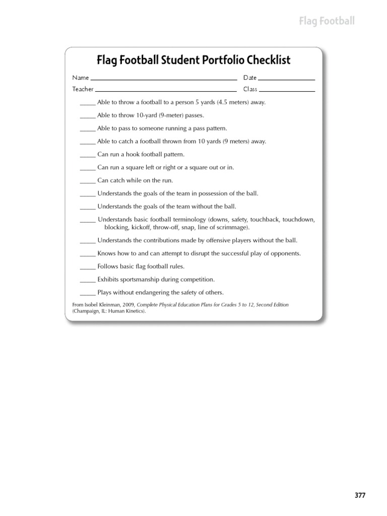Flag Football Skills Checklist | PDF | Sports & Recreation