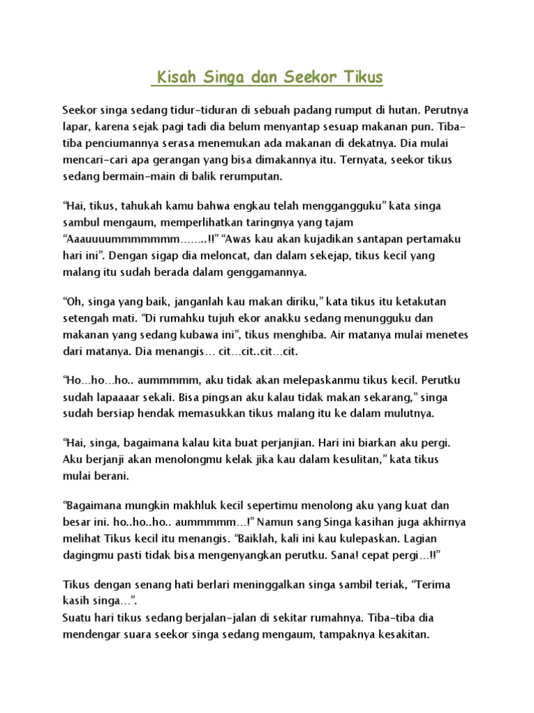 Kisah Singa Dan Seekor Monyet | PDF | Seni & Disiplin Bahasa