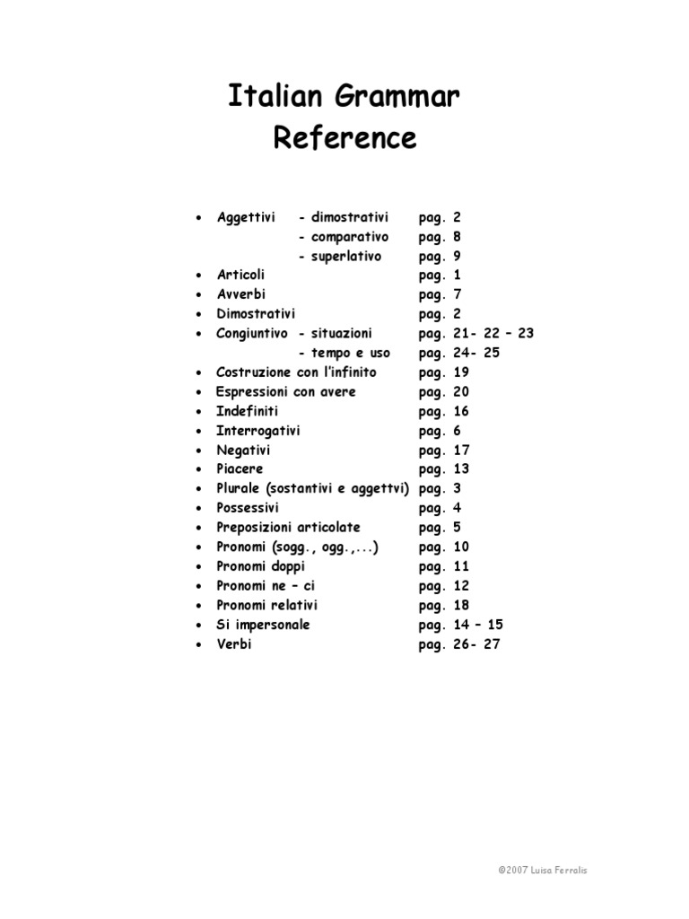 Italian Grammar Reference | PDF