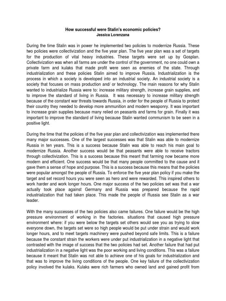How Successful Were Stalin's Economic Policies? | PDF | Joseph Stalin ...