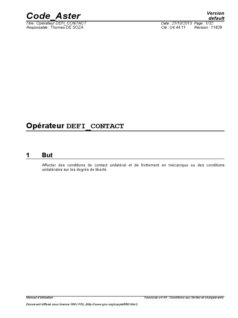Opérateur DEFI_CONTACT en Code_Aster | PDF | Espace | Enseignement des ...