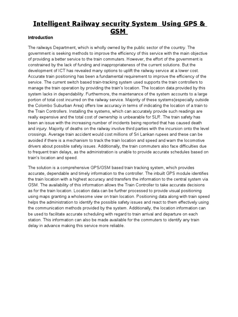 Intelligent Railway Security System Using GPS & GSM | PDF ...