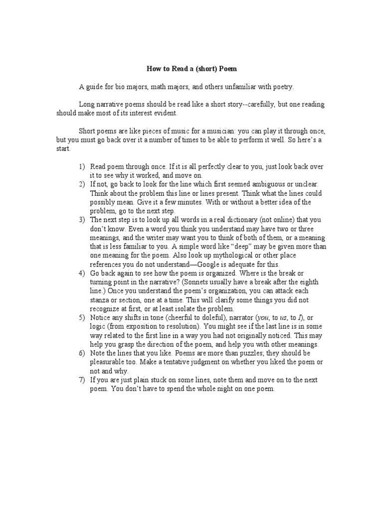 Guide to Reading Short Poems | PDF