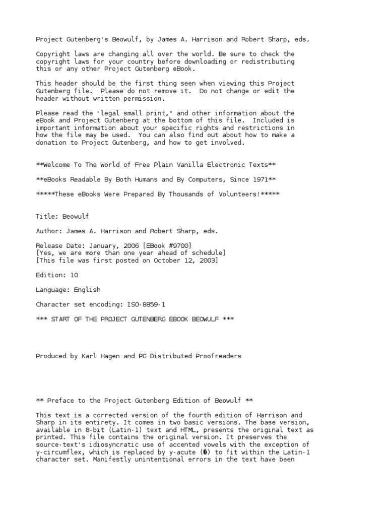 Beowulf - Old English | PDF | Project Gutenberg | E Books