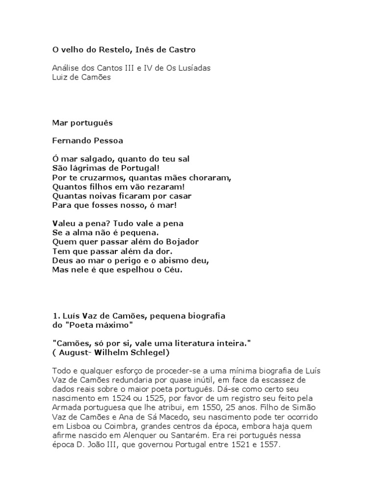 O Velho Do Restelo - Inês de Castro PDF | PDF | Mitologia grega | Portugal