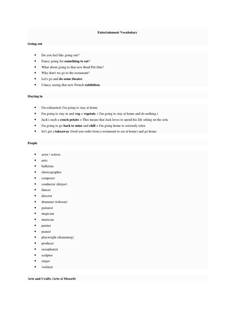Entertainment Vocabulary Guide | PDF