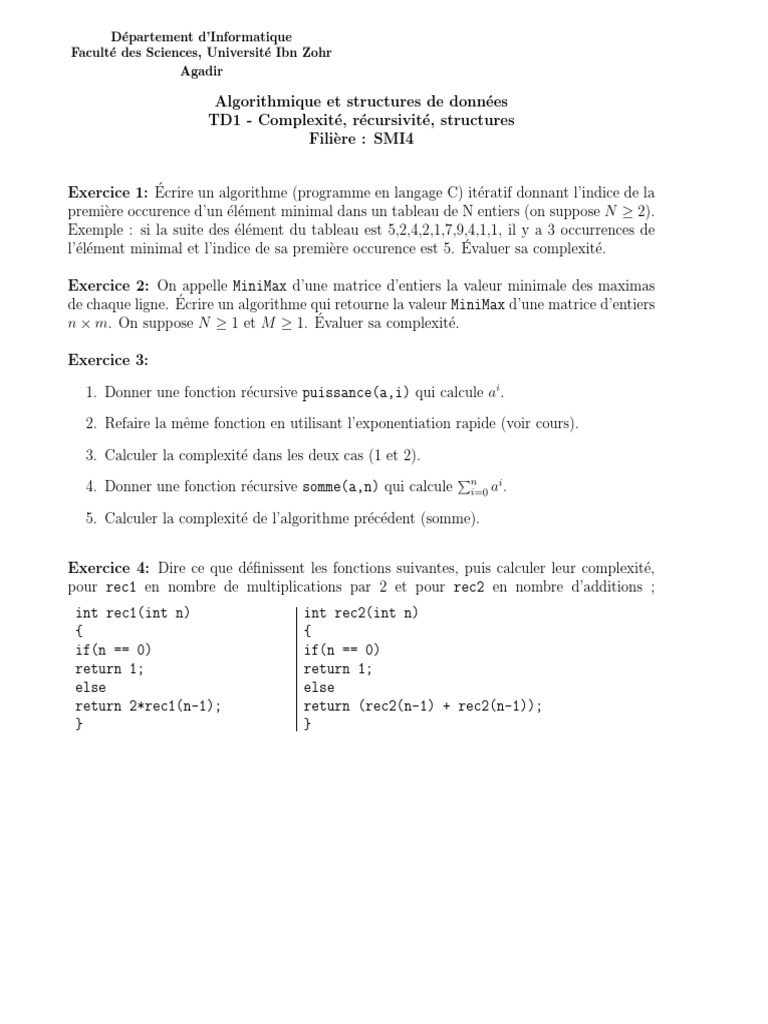 TD-1 (Complexité, Récursivité) PDF | PDF