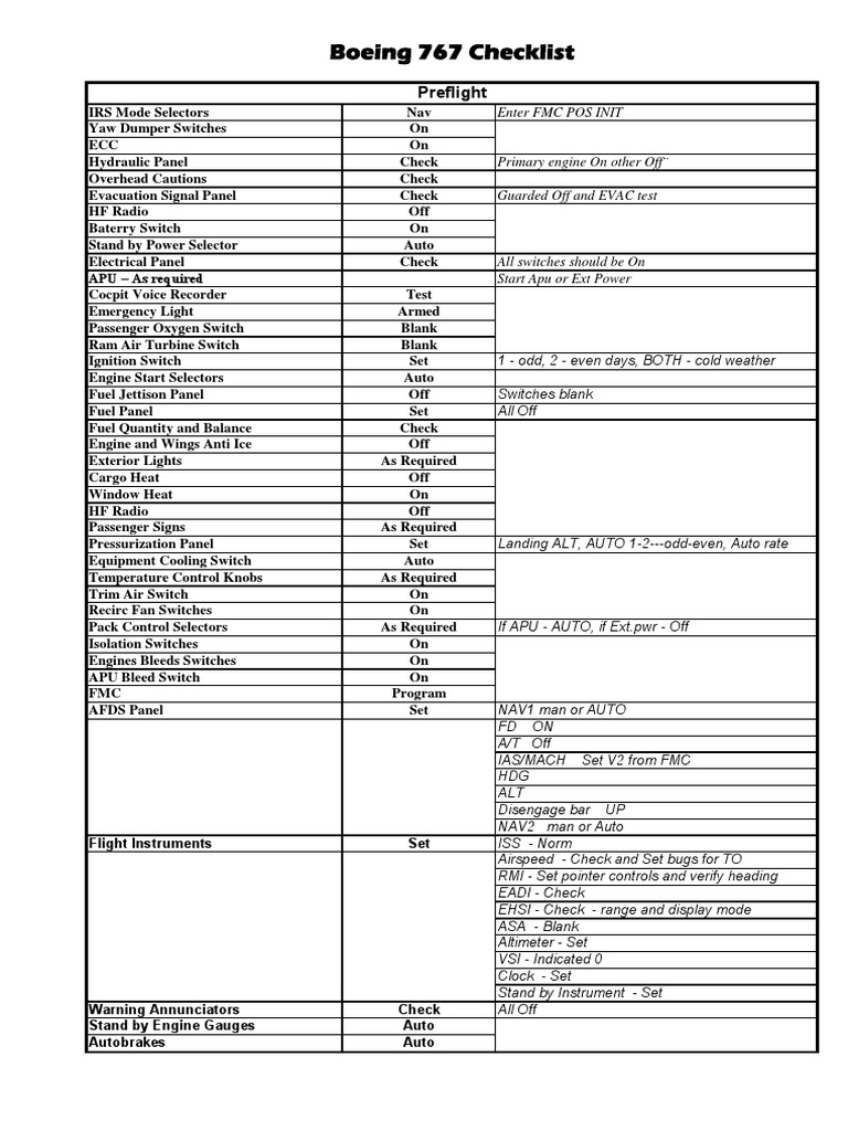 B767 Checklist | Flap (Aeronautics) | Switch