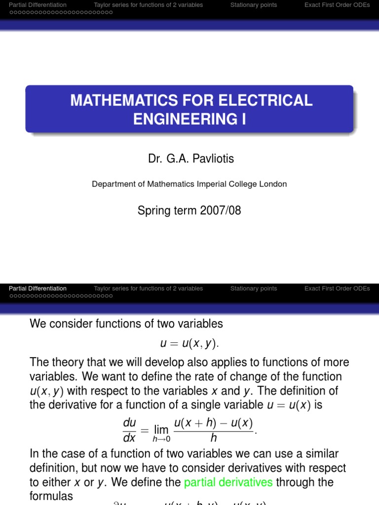 Mathematics For Electrical Engineering I: Dr. G.A. Pavliotis | PDF ...