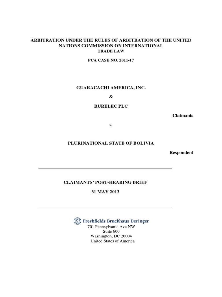 Claimants Post-Hearing Brief (31 May 2013) | PDF | Arbitration | Witness