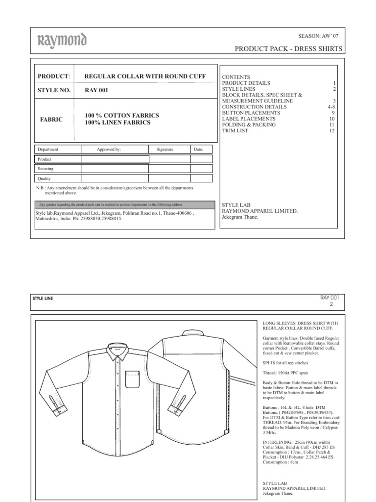 Tech Pack | PDF | Shirt | Seam (Sewing)