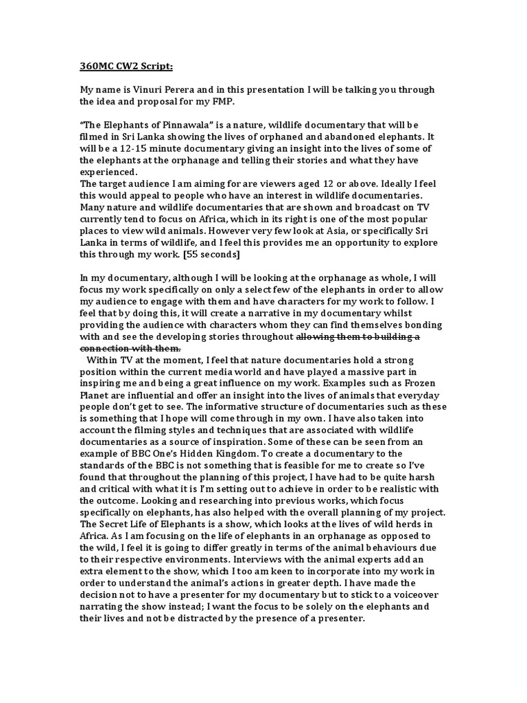 360MC CW2 Script | PDF | Documentary Film | Wildlife