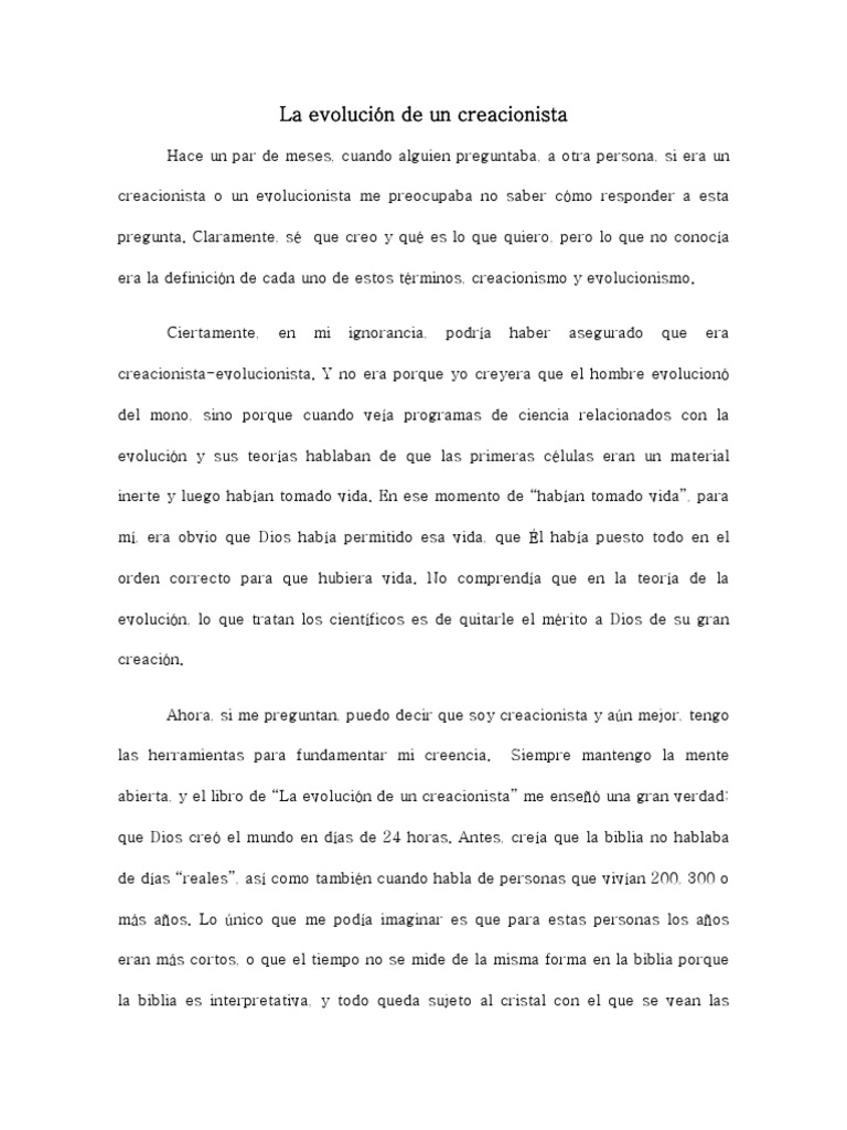 Evolucion de Un Creacionista | PDF | Creacionismo | Vida