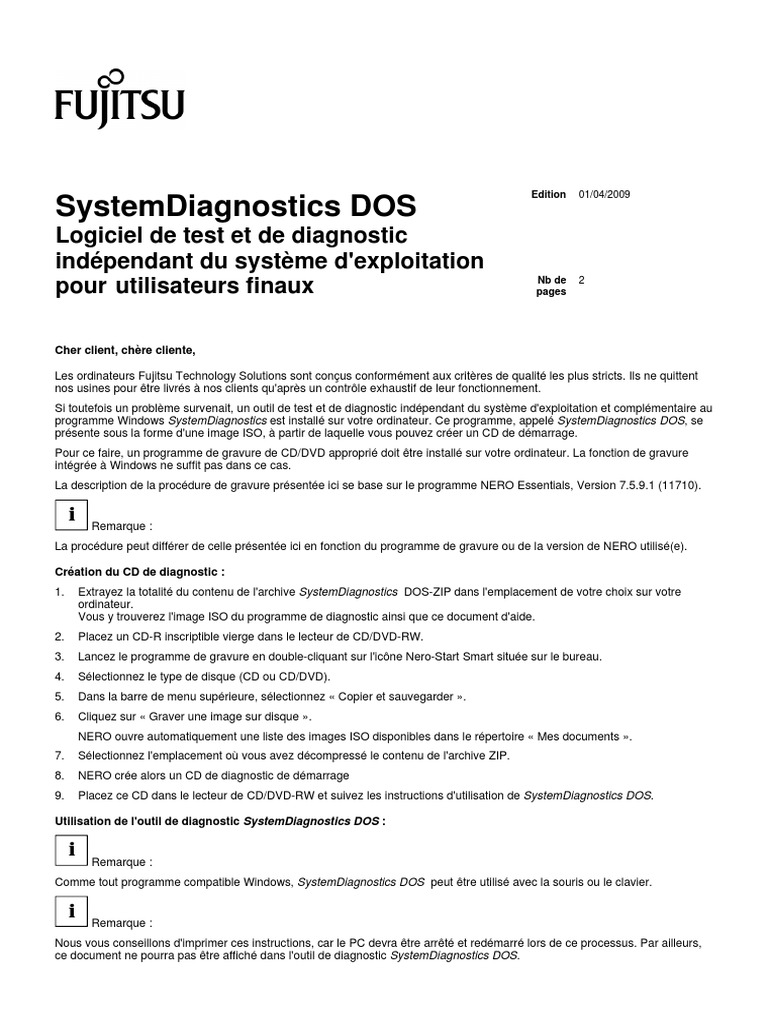 SystemDiagnostics DOS Manual Fra | PDF