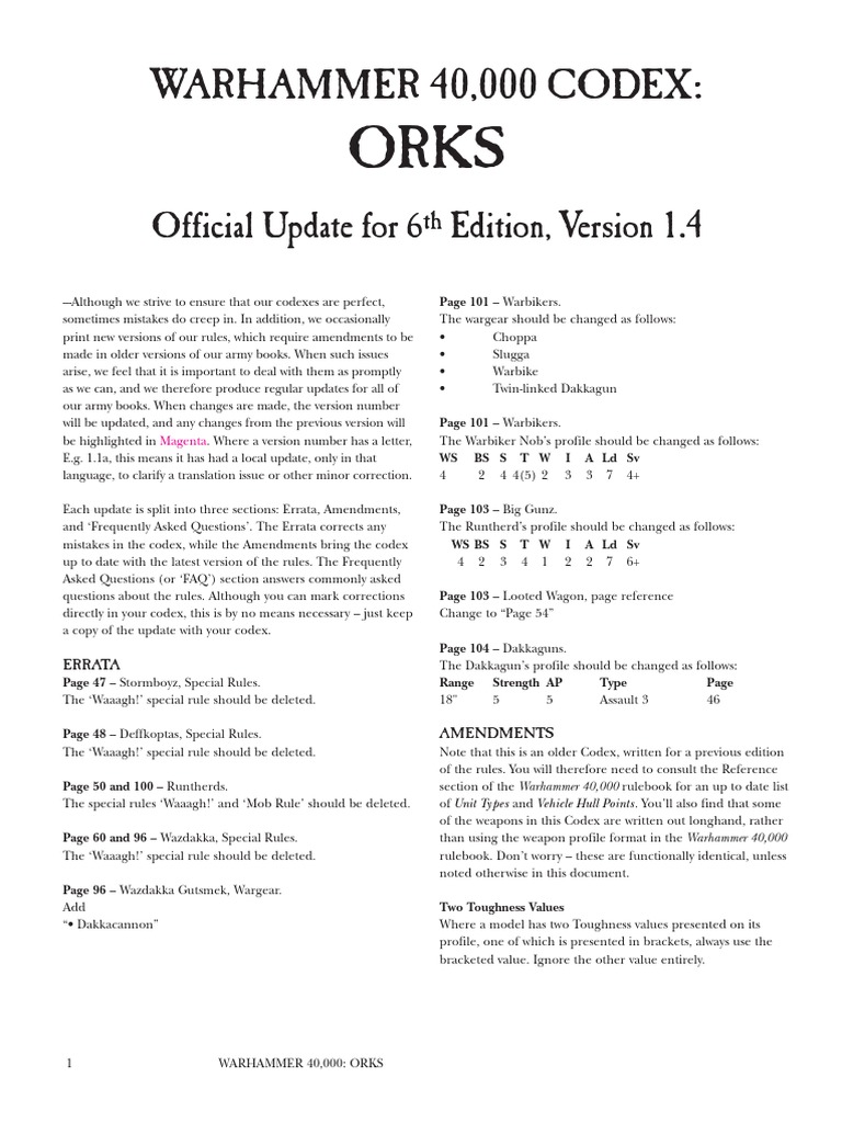WH40K Ork Codex FAQ 5e To 6e | PDF | Military | Military Science