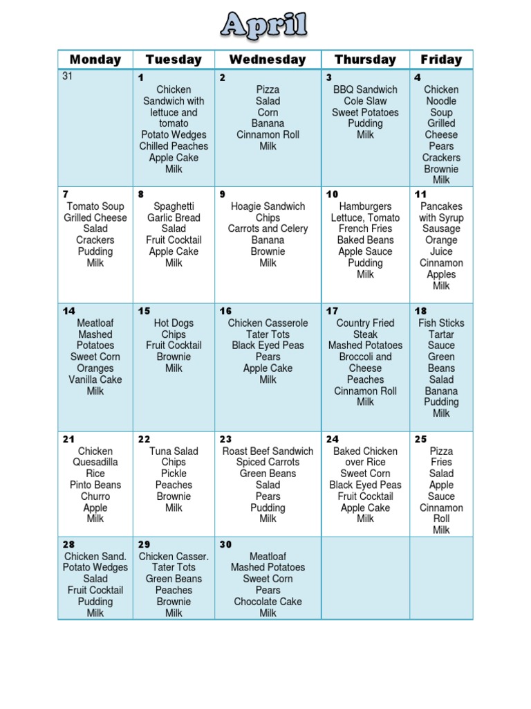 Weekly School Lunch Menu | PDF