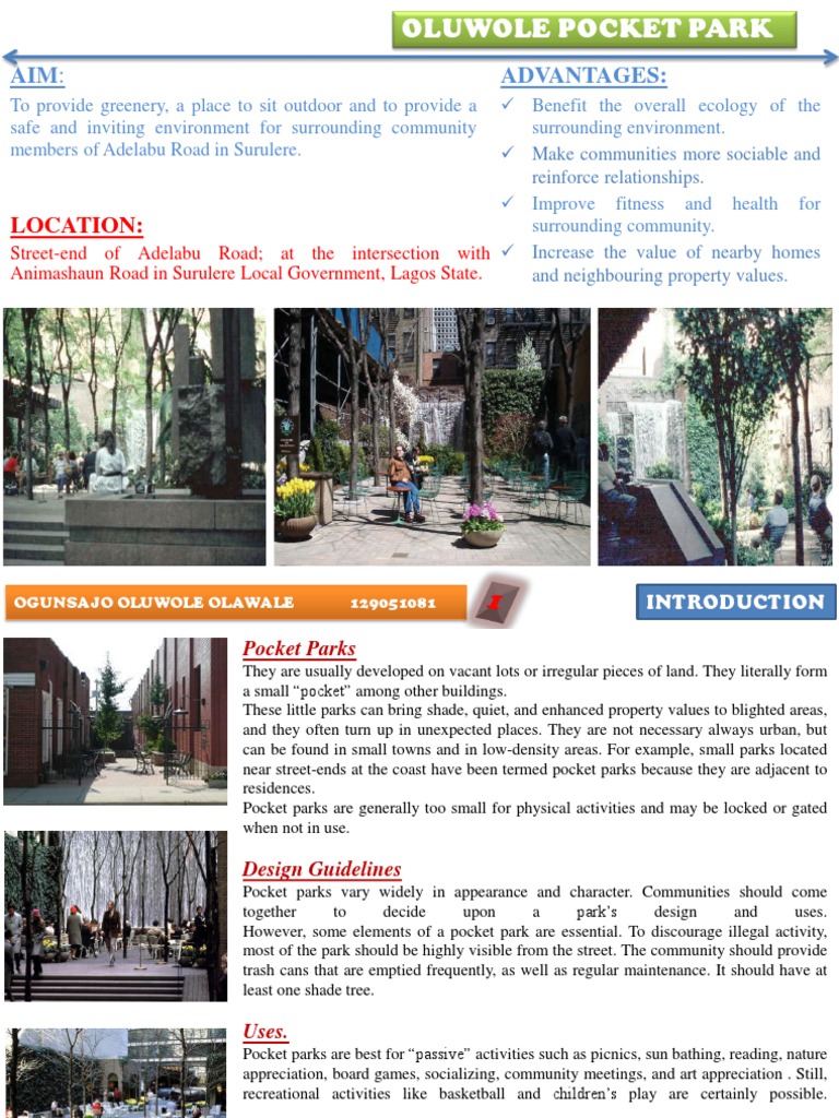 Pocket Park Presentation | PDF | Parks | Gardens