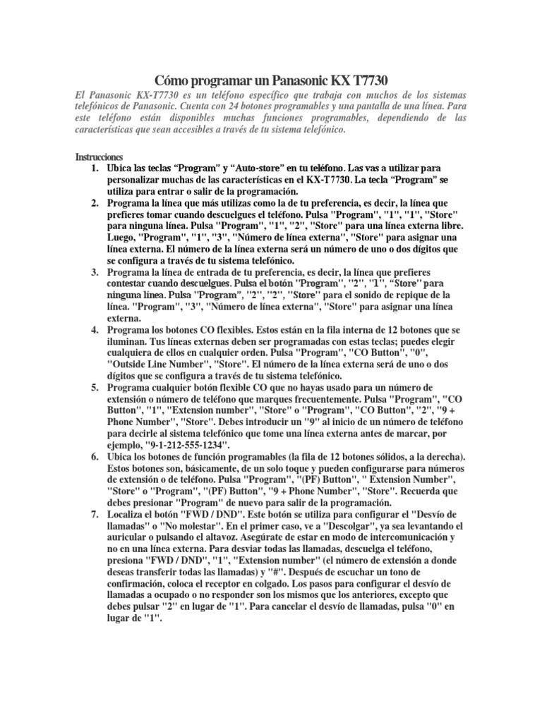 Cómo Programar Un Panasonic KX T7730 | PDF | Teléfono | Informática
