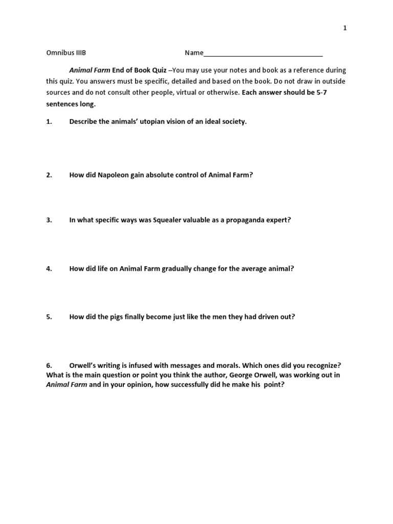 Animal Farm End of Book Quiz Guide | PDF