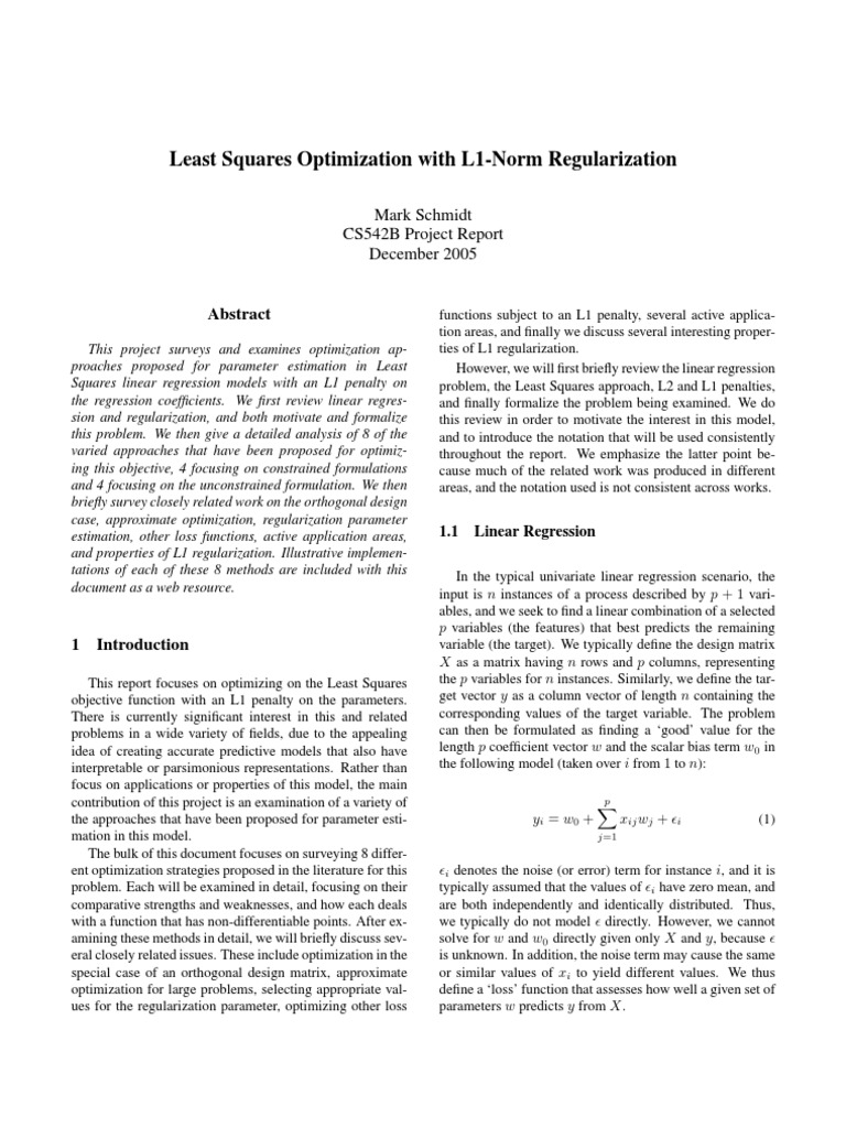 Least Squares Optimization With L1-Norm Regularization | PDF ...