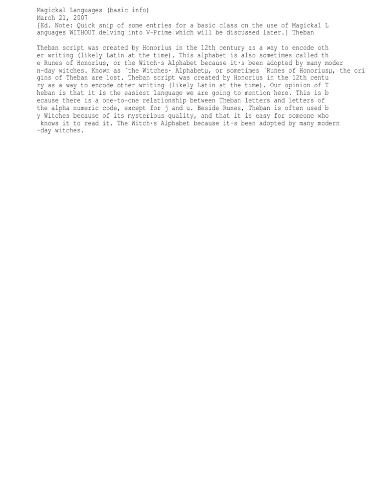 Magickal Languages | PDF | Runes | Writing