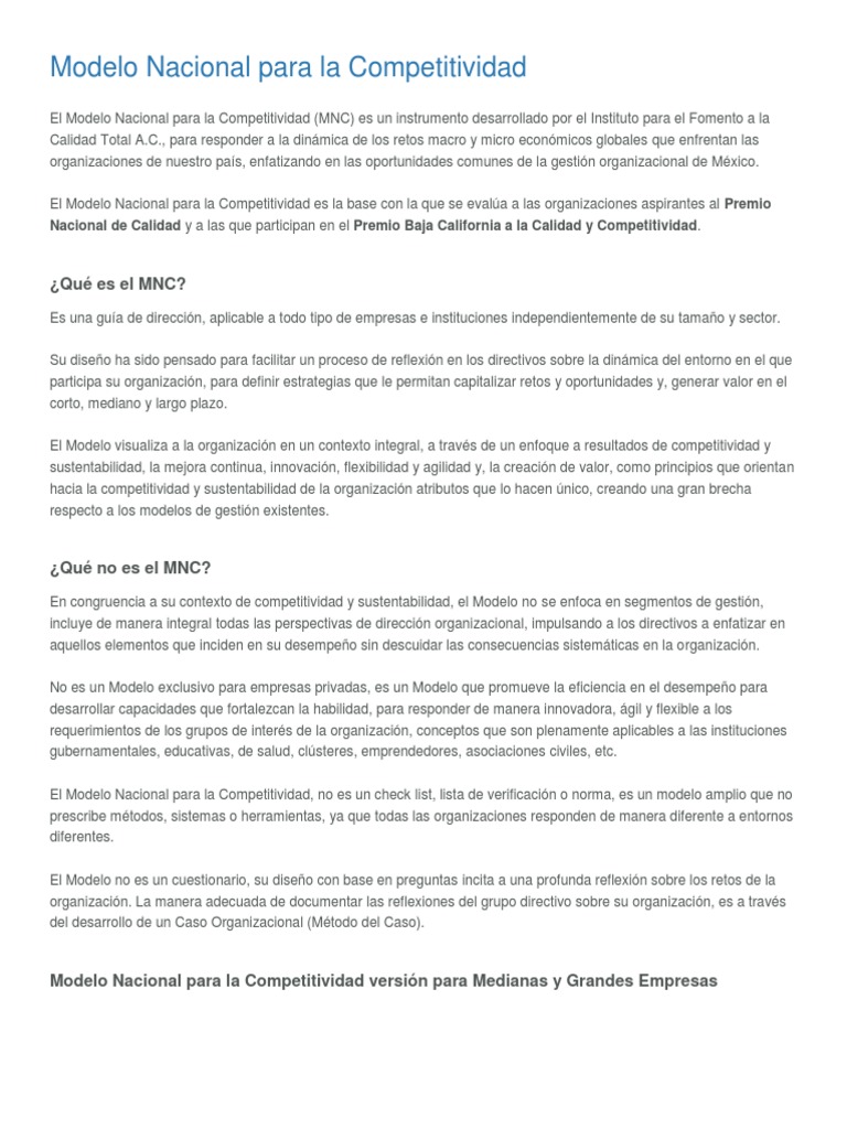 Modelo Nacional para La Competitividad | PDF | Competitividad ...