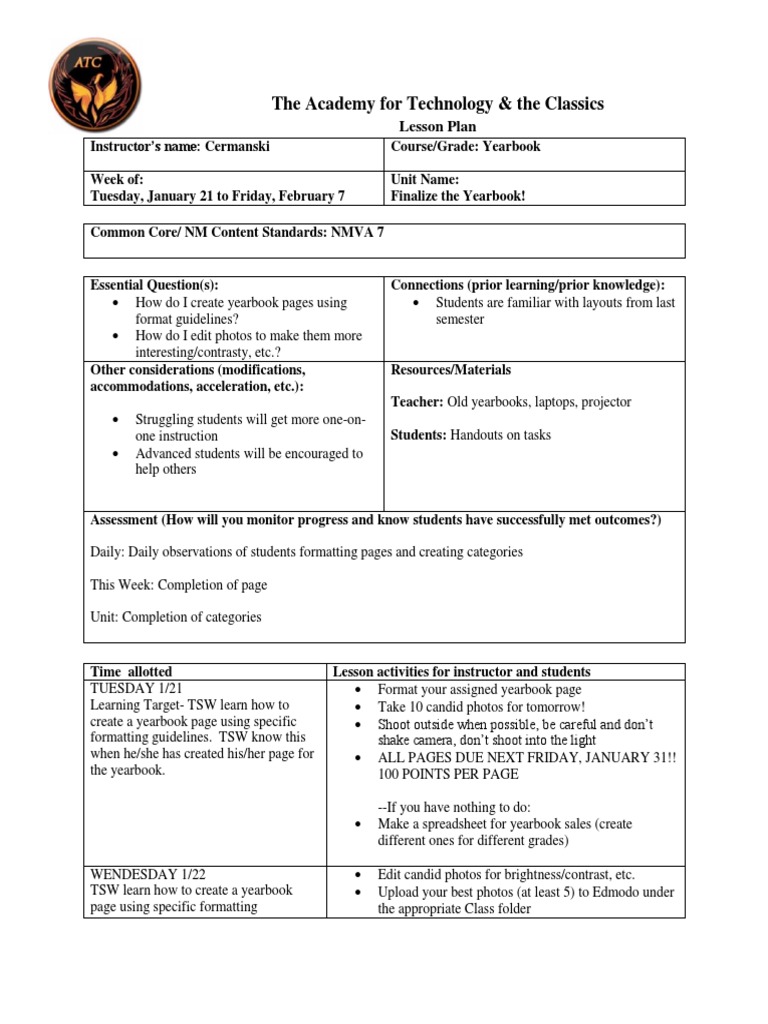 Yearbook Creation Lesson Plan | PDF | Lesson Plan | Teaching
