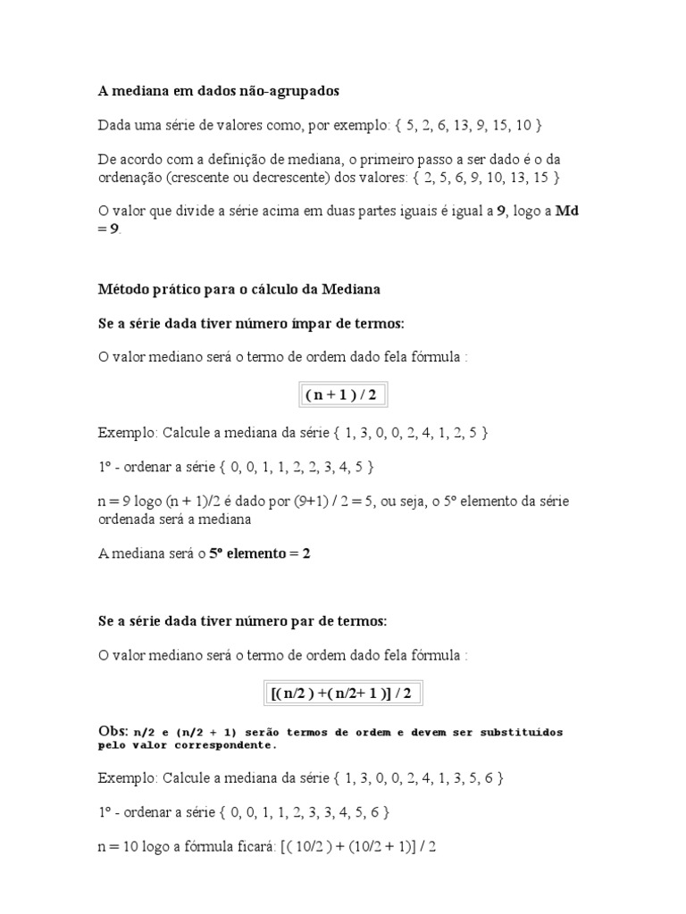 A Mediana Formula | PDF | Mediana (Estatística) | Média