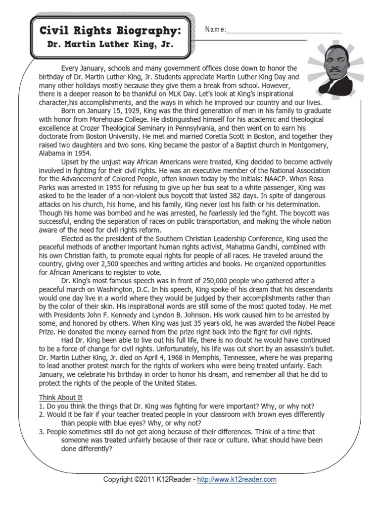 Civil Rights Biography King | PDF | Martin Luther King Jr. | African ...