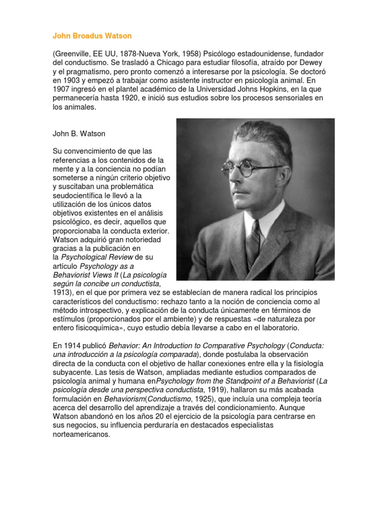 John Broadus Watson | PDF | Behaviorismo | Sicología