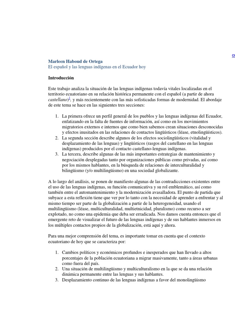 Monolingüismo y lenguas indígenas en Ecuador | PDF | Multilingüismo ...