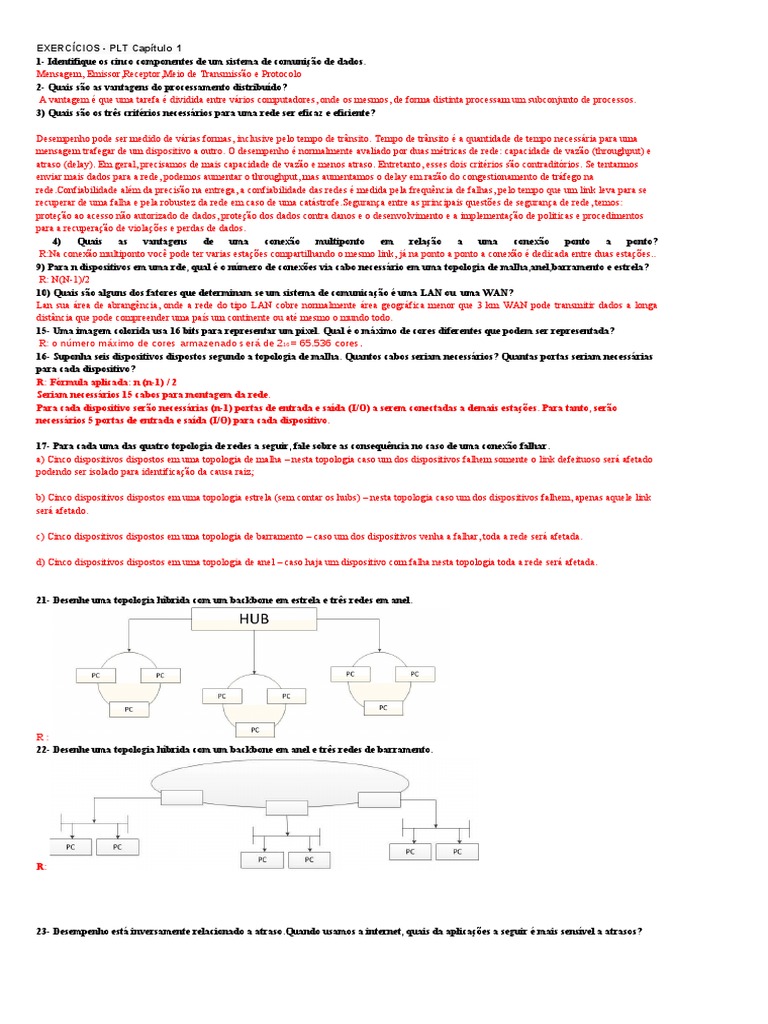 Exercicios de Redes Cap 1 | PDF | Topologia de rede | Modelo OSI