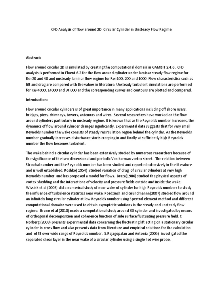 CFD Analysis of Flow Around 2D Circular Cylinder in Unsteady Flow ...
