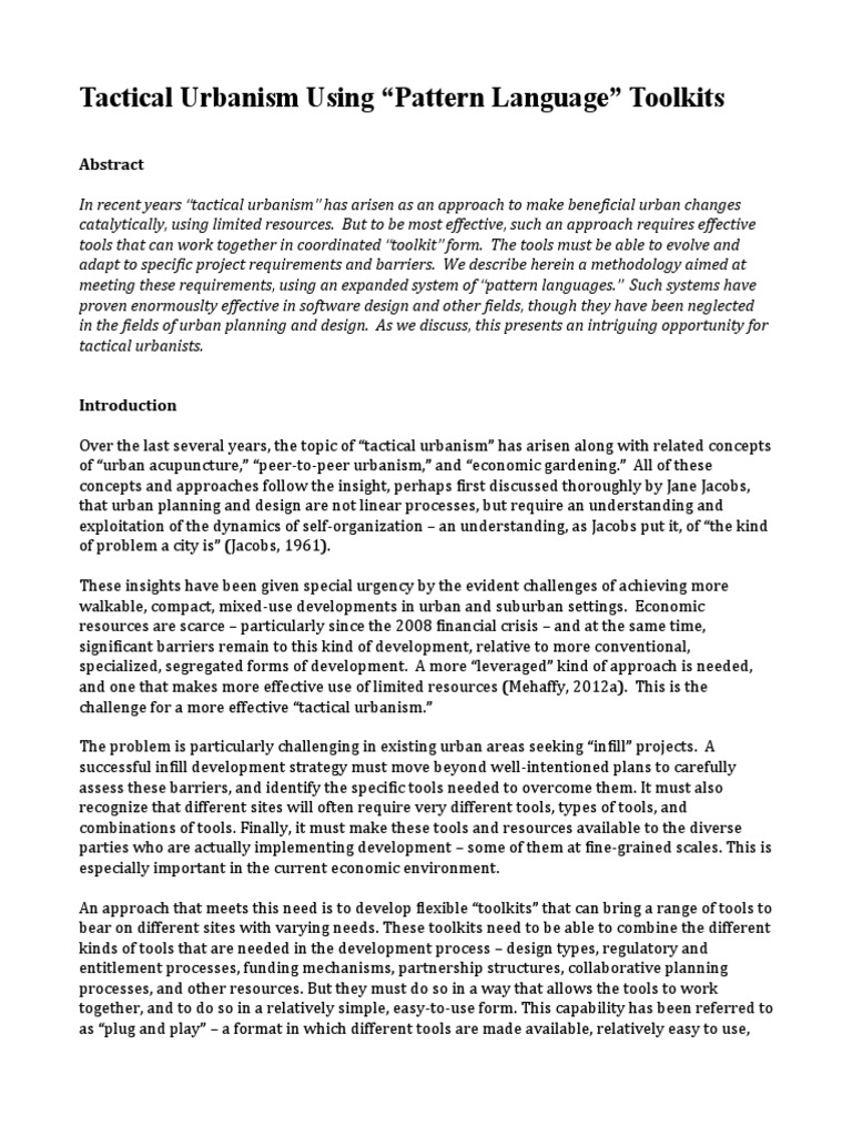Tactical Urbanism With Pattern Language Toolkits-Mehaffy | PDF ...