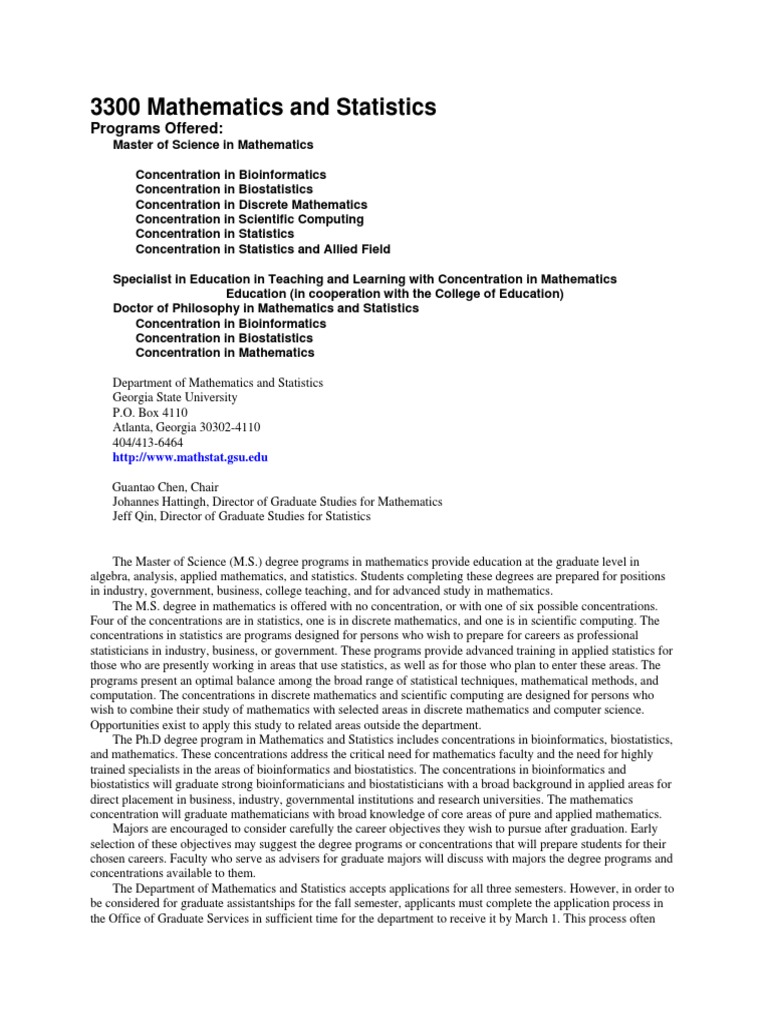 GSU Statistics Program | PDF | Graduate School | Teaching Mathematics