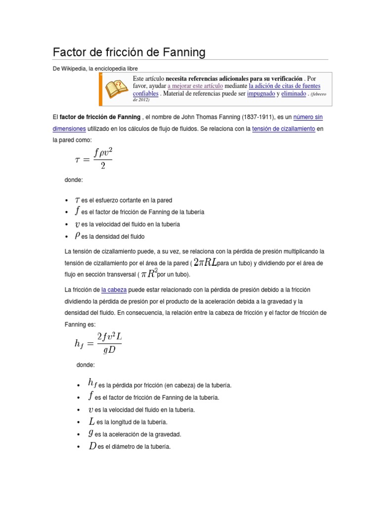 Factor de Fricción de Fanning | PDF | Esfuerzo cortante | Fricción