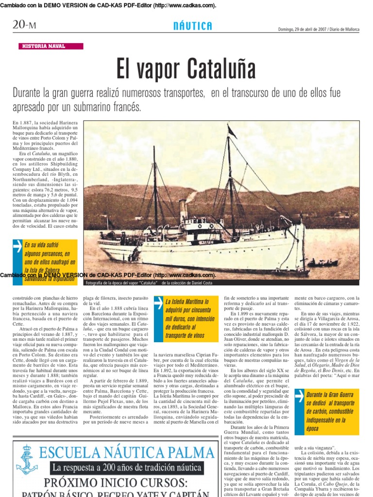 El Vapor Cataluña Pdf Buque De Vapor Barcos