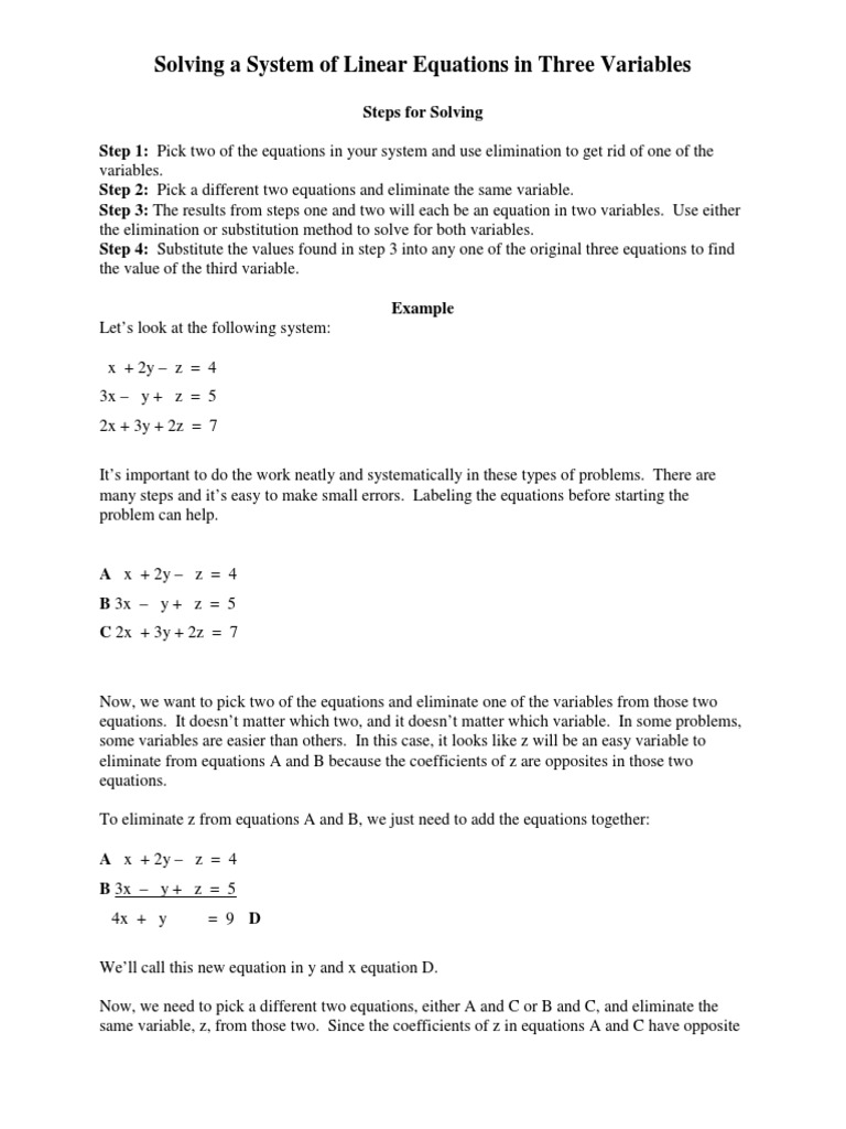 3 Variable System Of Equations