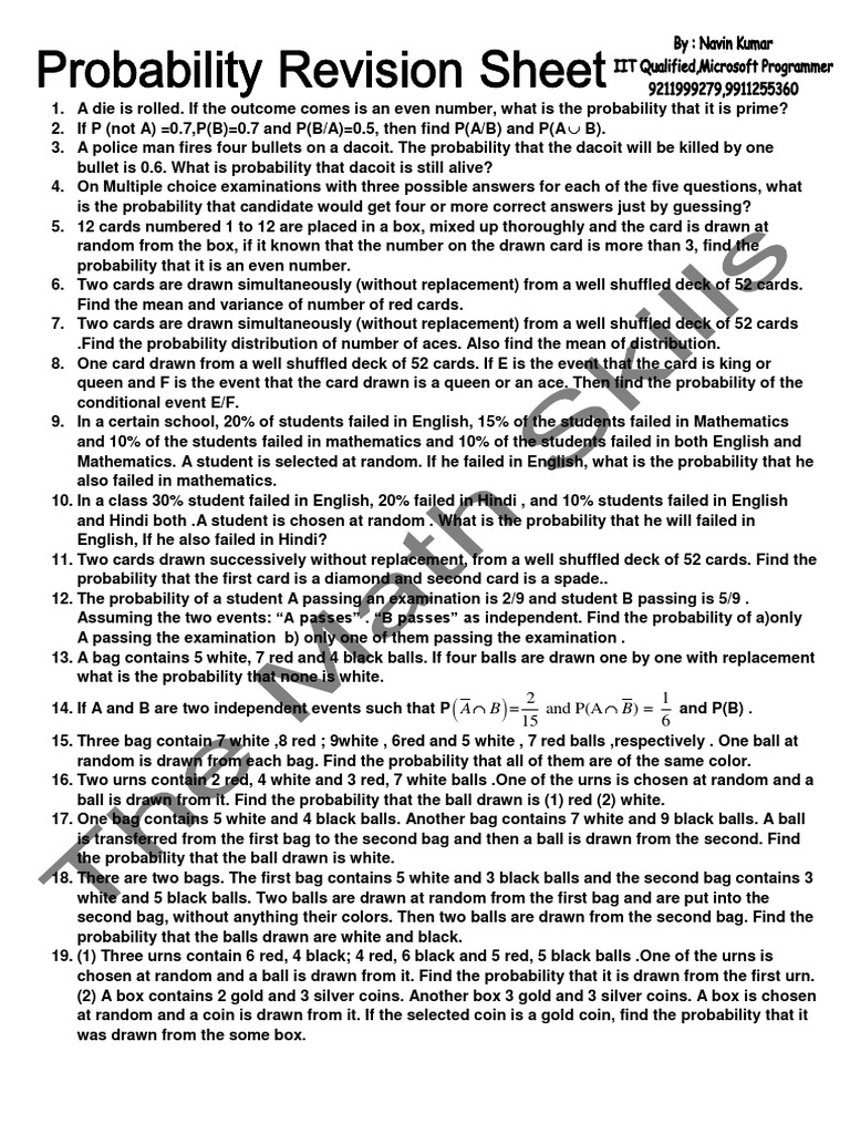 Probability Problems for Students | PDF | Variance | Probability