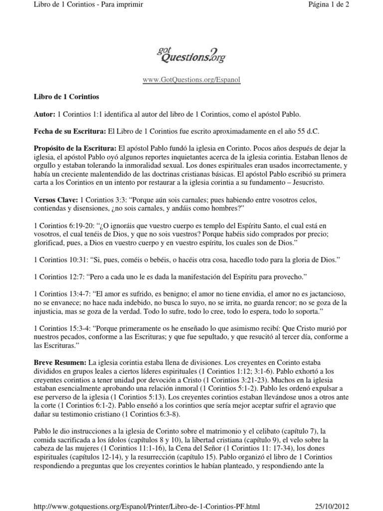1 Corintios | PDF | Primera epístola a los corintios | Pablo el apóstol