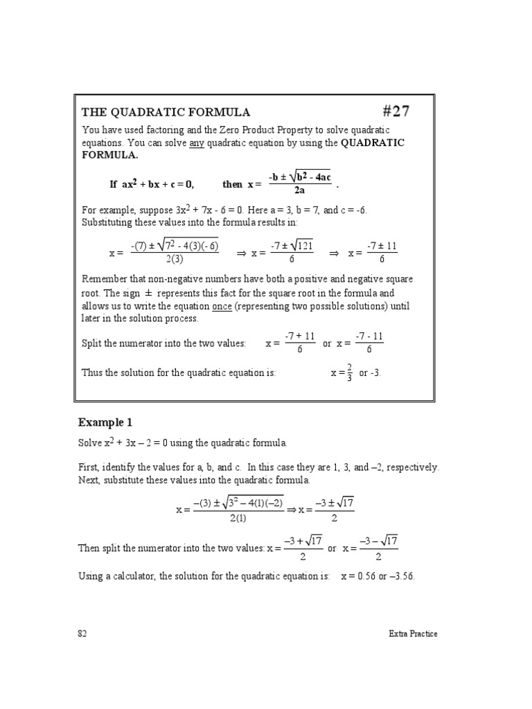 Quad Form 27 | PDF | Quadratic Equation | Equations