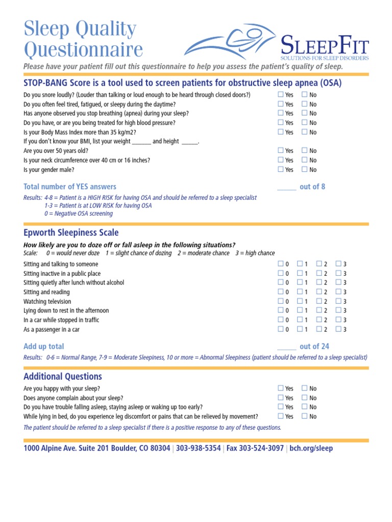 Sleep Quality Assessment Questionnaire | PDF