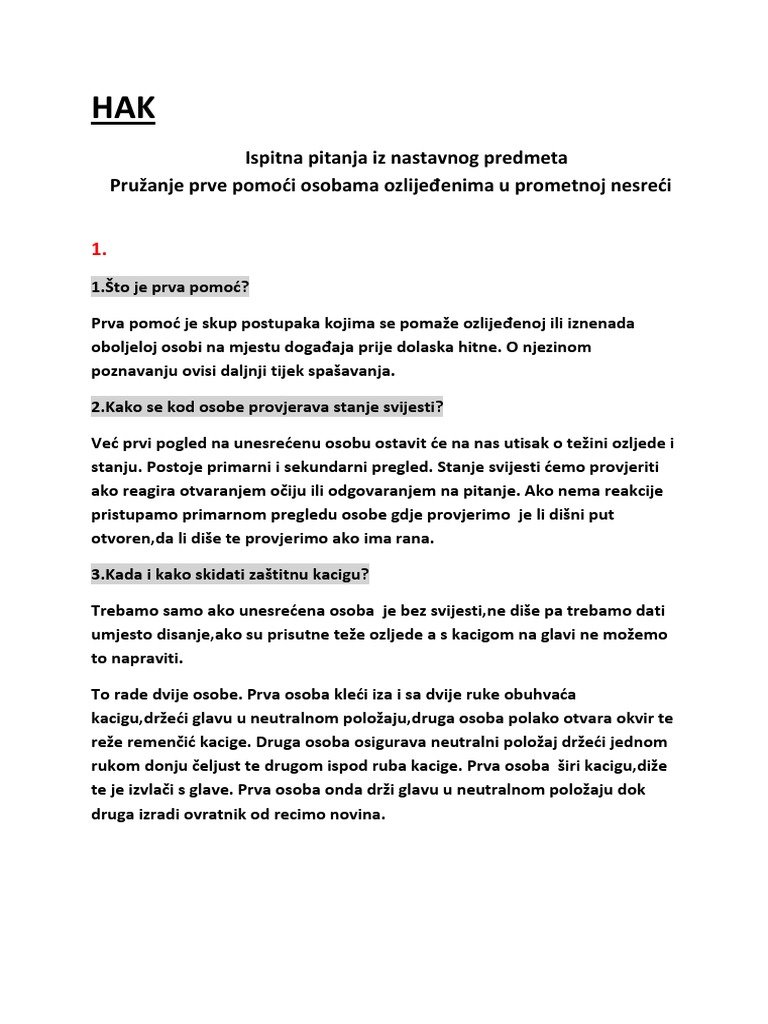 Prva Pomoć - Pitanja I Odgovori | PDF