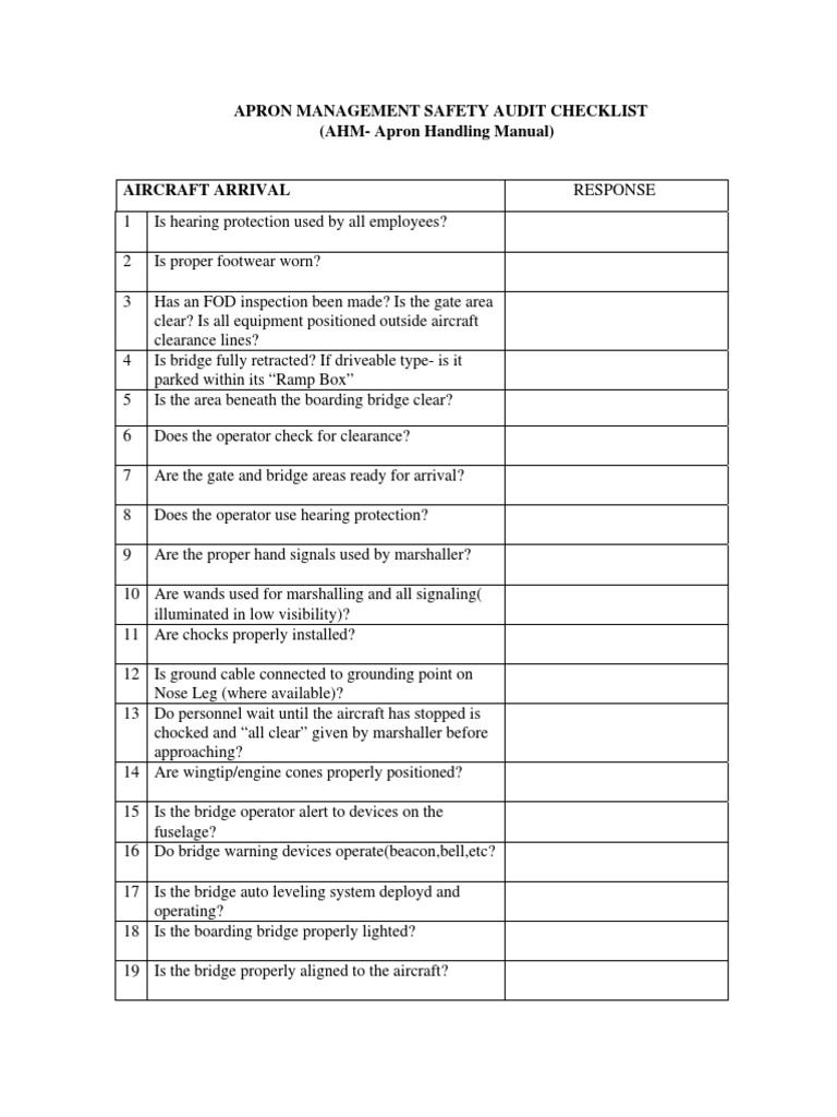 En_apron Management Safety Audit Checklist | Vehicles | Transport