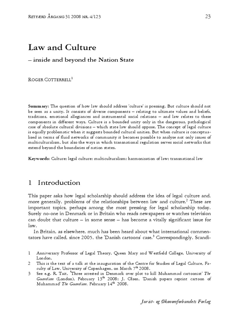 Roger Cotterrell, Law and Culture | PDF | Value (Ethics) | Traditions