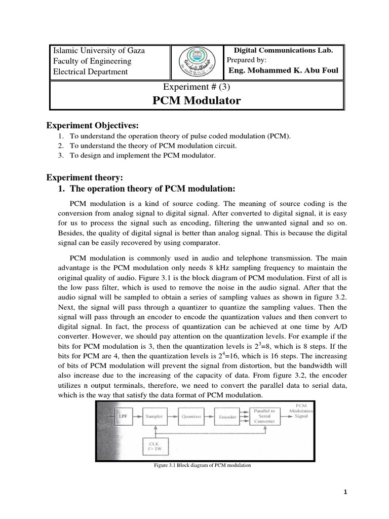 Experiment Manual For Pcm Modulator Pdf Modulation Sampling Signal Processing