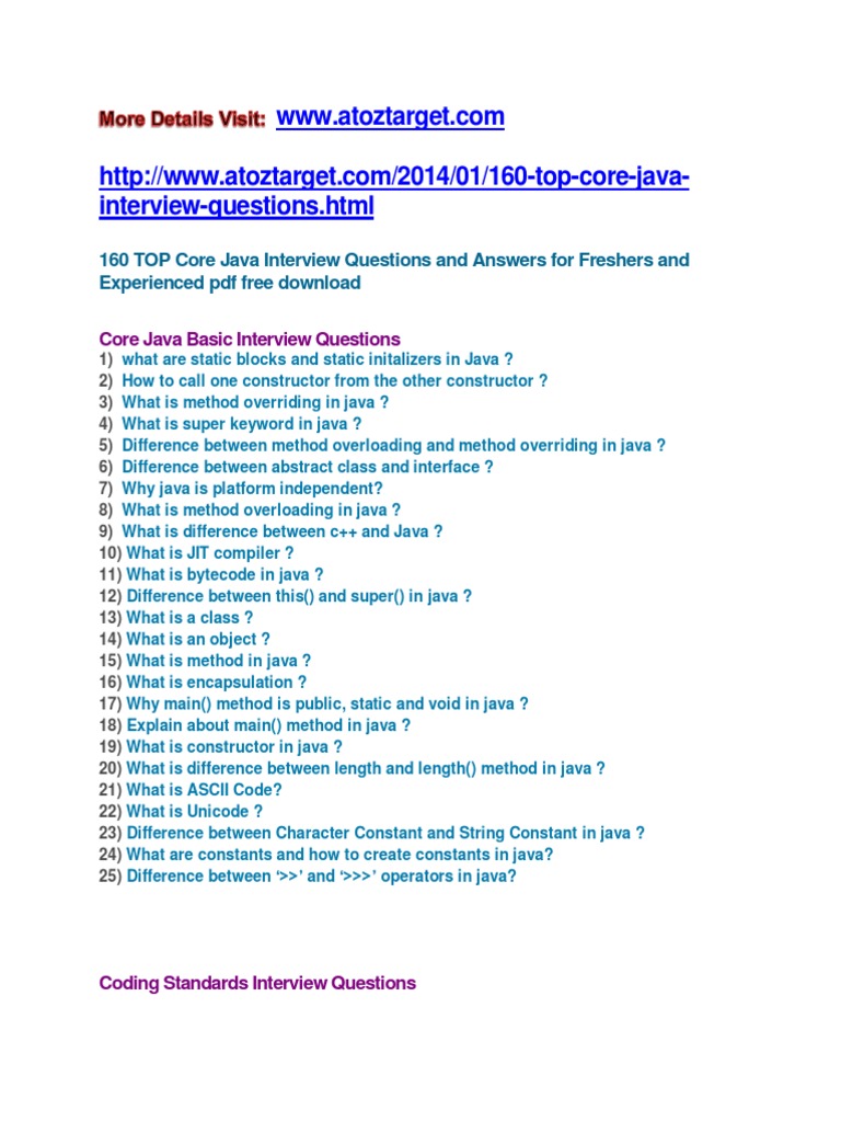 Core Java Interview Questions And Answers Pdf Class Computer Programming Method